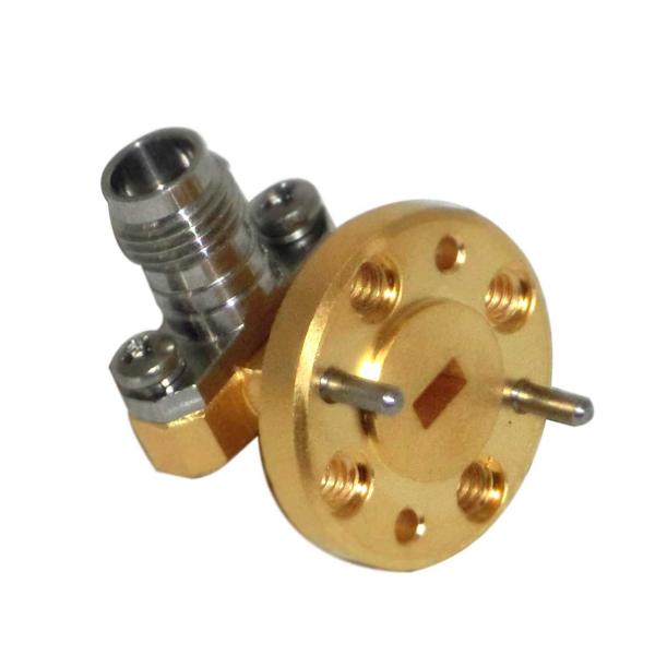 Quality 1.5 VSWR 50GHz WR22 Waveguide To Coaxial Adapter - Right Angle for sale