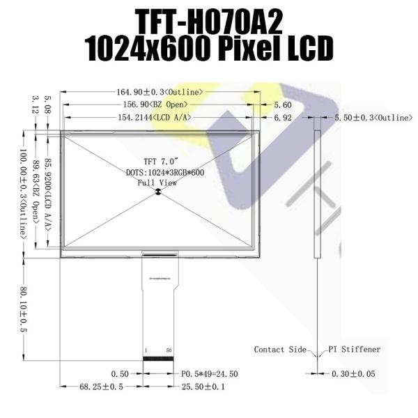 Quality 7.0 Inch TFT LCD Display | 1024x600 Resolution Sunlight Readable For Industrial for sale