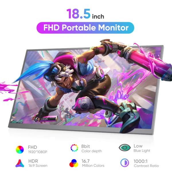 Quality Ultra Slim IPS Portable Monitor Touchscreen Usb C 18.5Inch 1080P HDR Wireless for sale