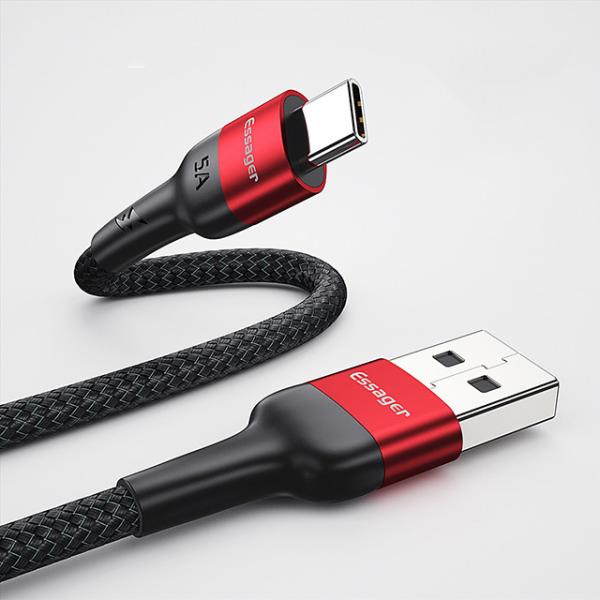 Quality Essager 5A Type C Fast Cable 1M 2M Fast Charging USB 2.0 Data Transfer Type C Cable for sale