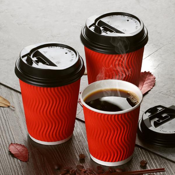 Quality Coffee Paper Cups 12OZ Double Wall Disposable Customized Printed Ripple Kraft for sale