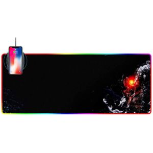 Quality LED PU 15W Wireless Charging Keyboard Mat Soft Extended Mousepad for sale