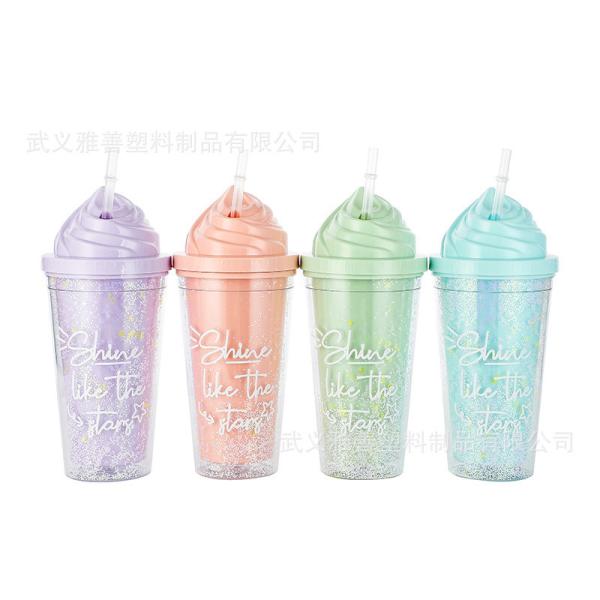 Quality Cream Straw Cup Girl-Themed Plastic Double-Layer Water Cup Gift Logo Customizati for sale