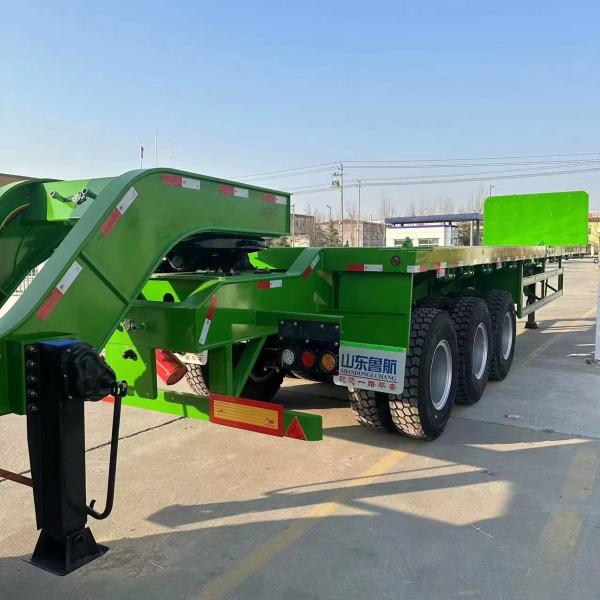 Quality Red Customize 3 Axles Flatbed Container Chassis Flat Bed Semi Trailer at with for sale