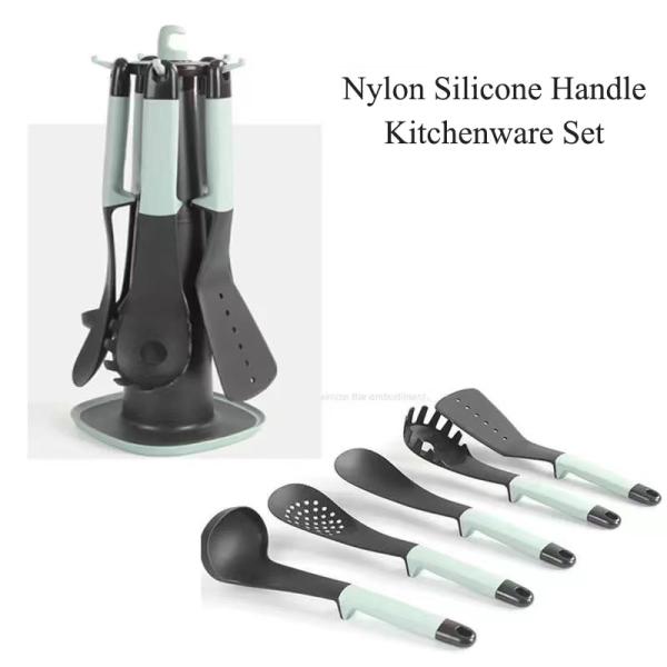 Quality Effortlessly Access Utensils with 6-Piece Nylon Set and Rotating Storage Stand for sale