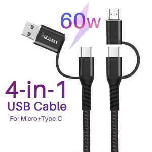 Quality 3A 60W Multifunctional USB Cable Nylon Braided 4 In 1 USB Charging Cable for sale