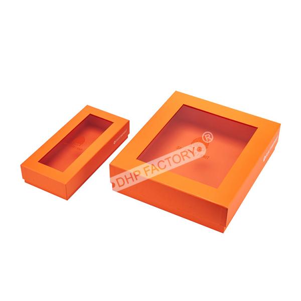 Quality Orange Color Pvc Window Paper Box Custom Rigid Box Packaging With Large Space for sale