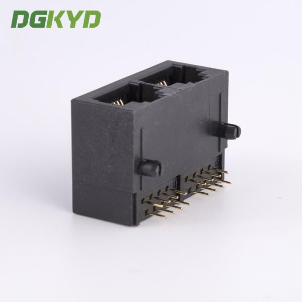 Quality 21.3mm Side Entry Tap Down 2 Port RJ45 Modular Jack Without Transformer for sale