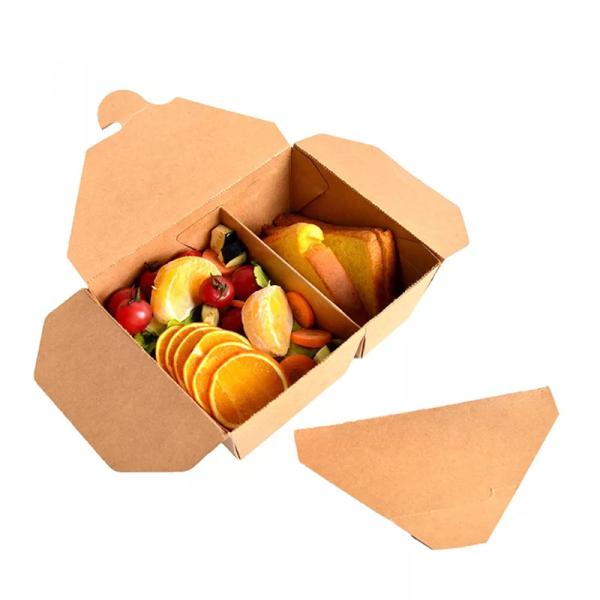 Quality Disposable Compartment Take Away Box Carryout Food Packaging Kraft Paper Lunch for sale