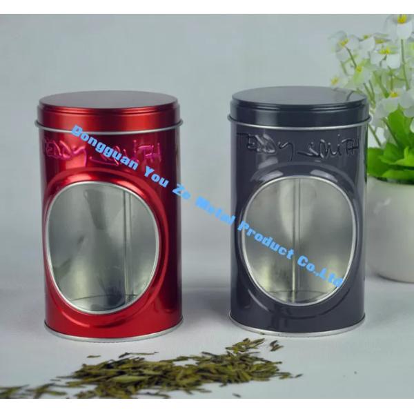 Quality Display Tin Containers With Window Embossed Tea Tin Box On Body Custom Storage for sale