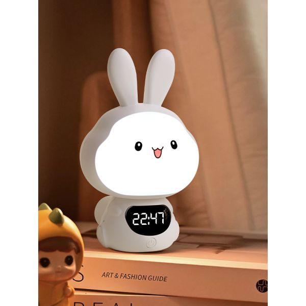 Quality Cute Bunny Plug In Night Light With Clock Rotatable Sleep Trainer Remote Control for sale