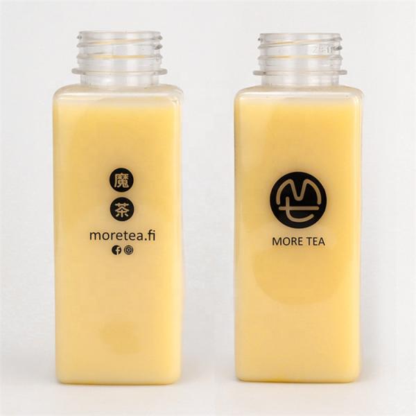Quality 350ml Plastic Square Bottles Food Grade Transparent Empty Juice Bottles for sale