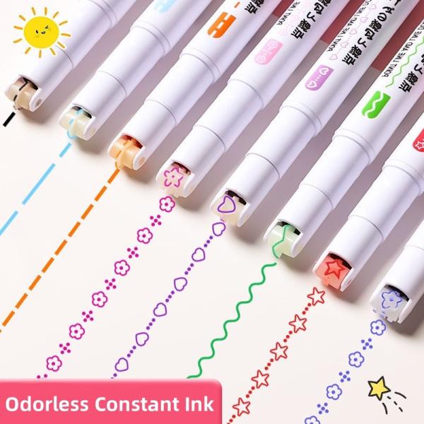 Quality Colorful Pattern Shape Linear Curve Highlighter Pens For Handbook Journals Notes for sale