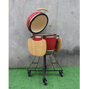 Quality 17 Inch Ceramic Kettle BBQ Royal Red Color 44cm With Cart And Side Tables for sale