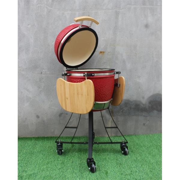 Quality 17 Inch Ceramic Kettle BBQ Royal Red Color 44cm With Cart And Side Tables for sale