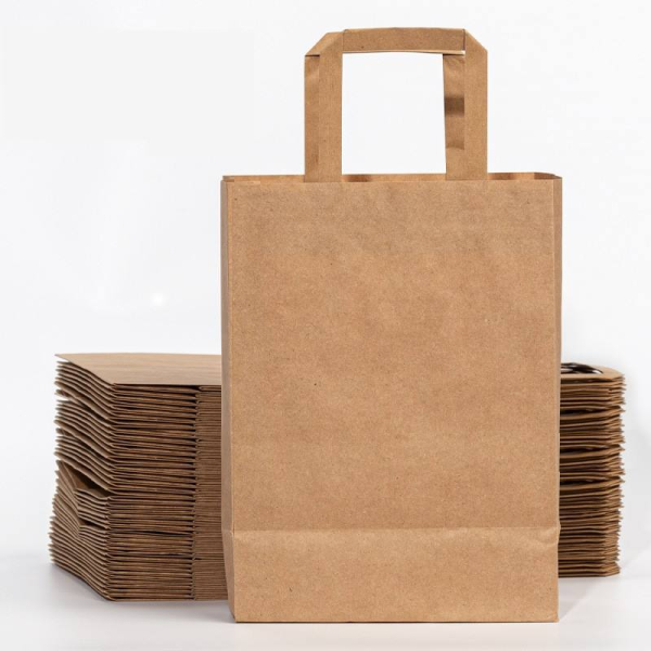 Quality Merchandise Medium Flat Handle Kraft Bag Plain Paper Shopping Bag for sale