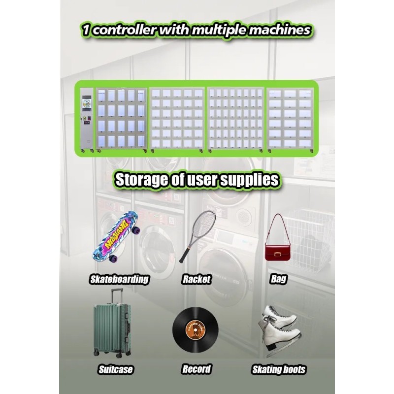 User retrieving clothes from laundromat locker
