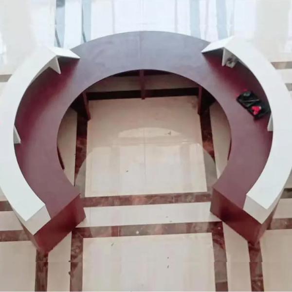 Quality Red Counter Office Reception Desk Salon Design Curved Shape for sale