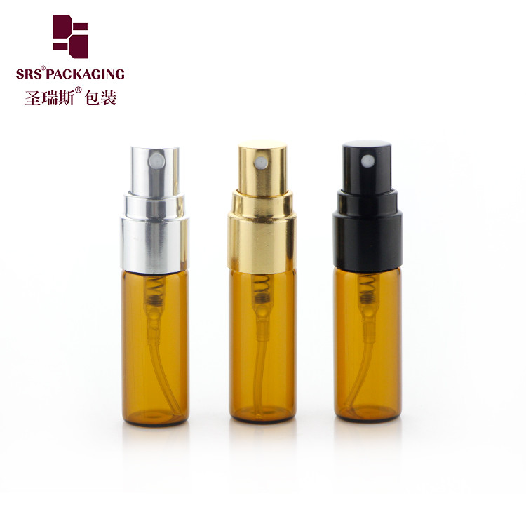 Quality BLPA-3ML Amber Vial Tube Glass Bottle With Aluminum Gold Sprayer Pump For for sale