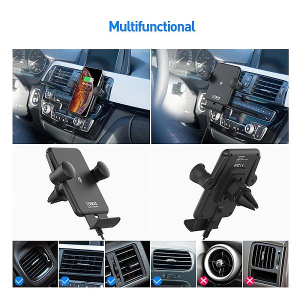 Quality ABS 10W Car Mount Qi Wireless Charger FCC With Air Vent Clip for sale