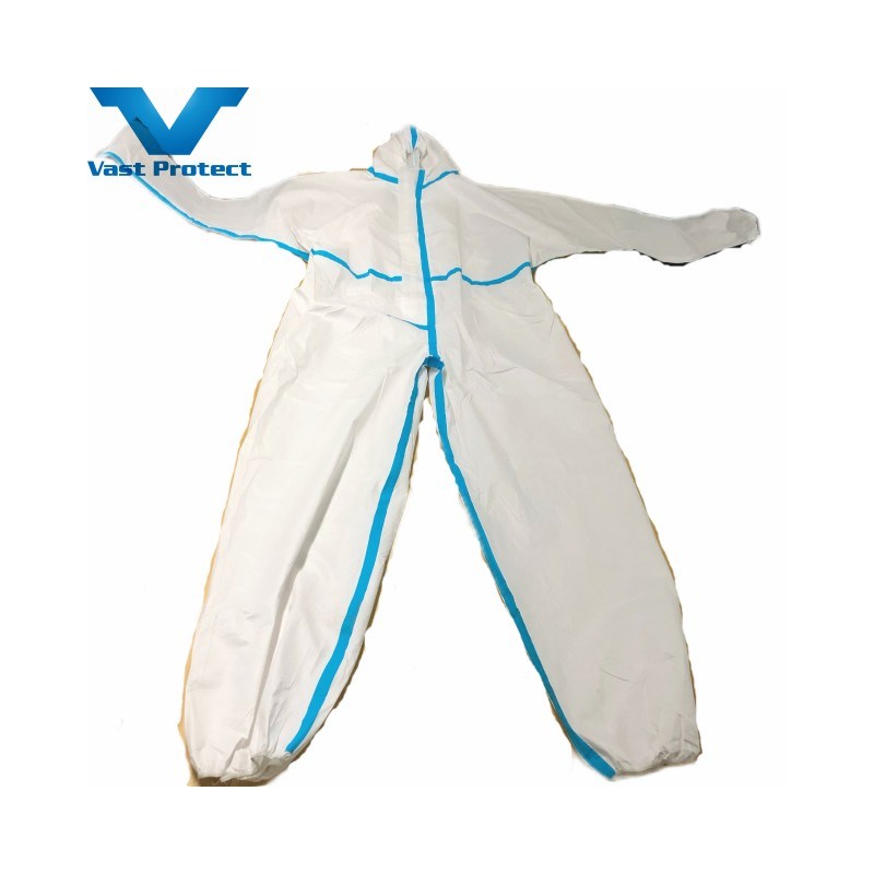 Hooded Breathable Disposable White with Blue Tape Micro Film Suit