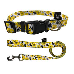 Quality Adjustable Flower Design Dog Puppy Collar And Lead Leash Set In 2 Colours for sale