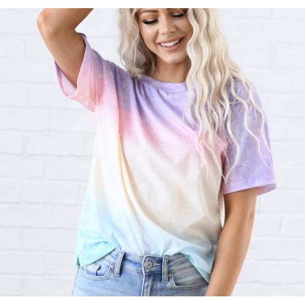 Quality Custom Clothing Summer Tie Dye Print Gradient Rainbow T - Shirt for sale
