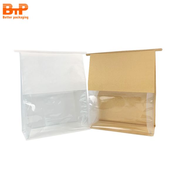 Quality Customized Printed Side Gusset Type Seal Packaging Bag Flat Bottom Bags Toast Bread Bag With Clear Window for sale