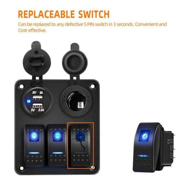 Quality Wleto LED 4 Pin Marine Auto Rocker Switch Panel Waterproof Dual Voltage for sale