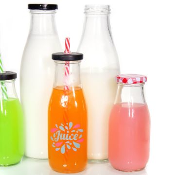Quality Custom Printed Recycled Glass Milk Bottles 1l Clear Transparent for sale