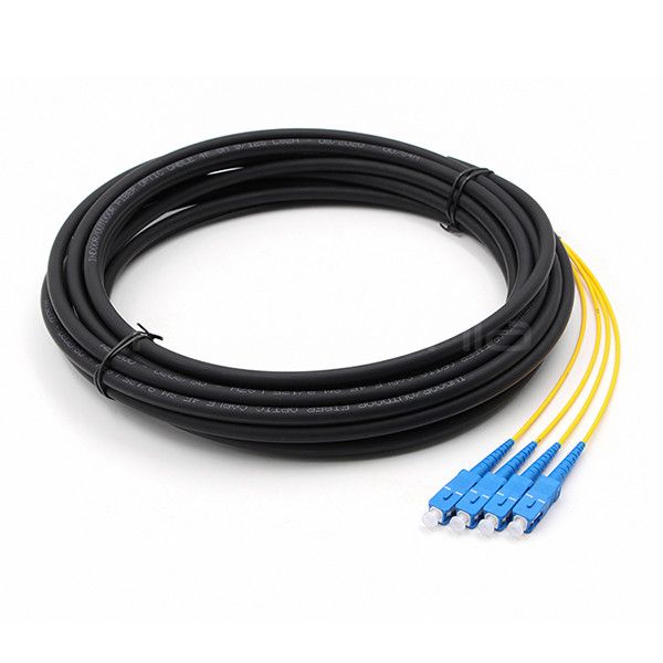 Quality SC UPC 4 Cores Waterproof Fiber Optic Pigtail Single Mode OS2 PE Black Jacket for sale