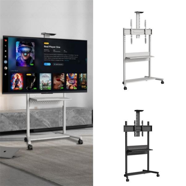 Quality High Smooth Mobility TV Mobile Cart 65in - 86In 90kgs Tv Stand With Wheels And Shelves for sale