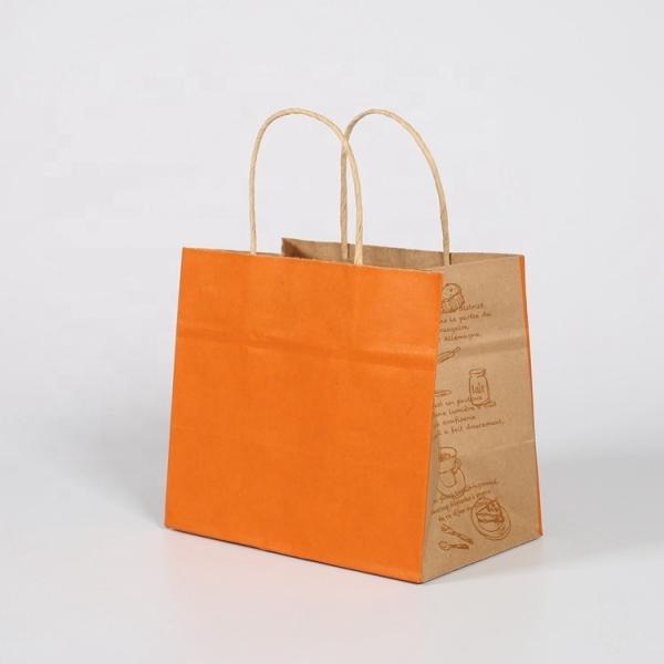 Quality Custom Your Own Logo Flexo Printed Patch Handle Kraft Paper Takeaway Bag for for sale