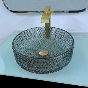 Quality Modern Countertop Glass Wash Basin Black Table Top 120mm Height Artistic for sale