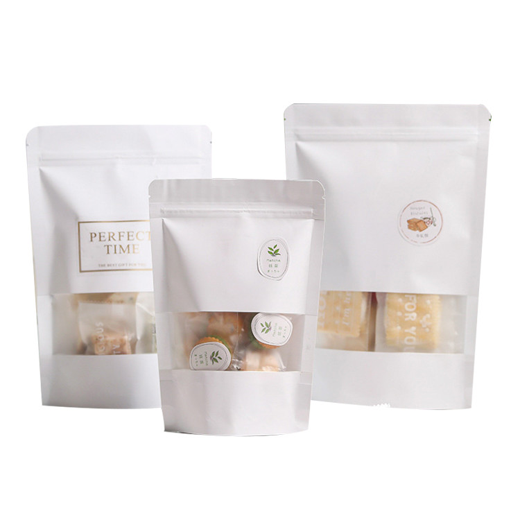 Quality Custom Printed Stand Up White Kraft Paper Bag Pouches with Ziplock Rectangular for sale