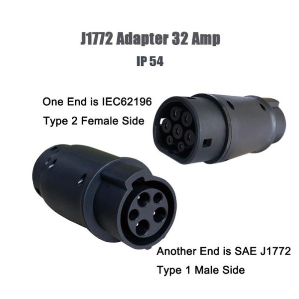 Quality EV Type 1 To Type 2 Converter 32 Amp J1772 Adapter 15*6*6cm for sale