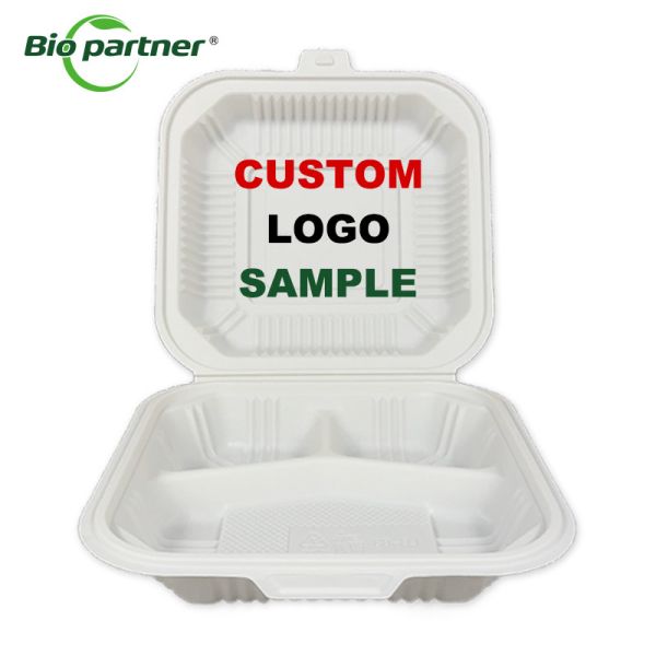 Quality Customized Logo 3 Compartment Disposable Food Container Cornstarch lunch restaurant Box for sale