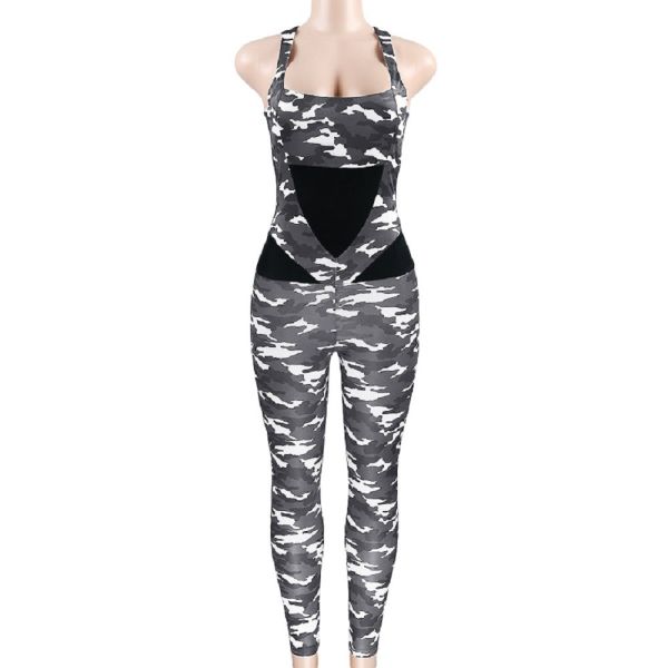 Quality Skinny Tight  Nude Camo Print Backless Yoga Jumpsuit With Scrunch for sale