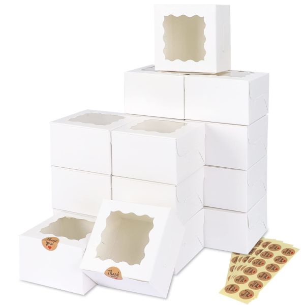 Quality Small Treats White Bakery Cookie Boxes with Window 4x4x2.5 Inches Customized Packaging for sale