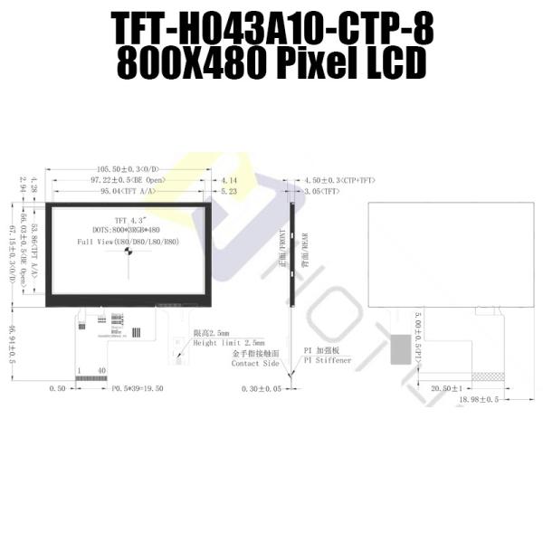 Quality 800x480 4.3 Inch TFT LCD Display Module Capacitive Touch Screen for sale