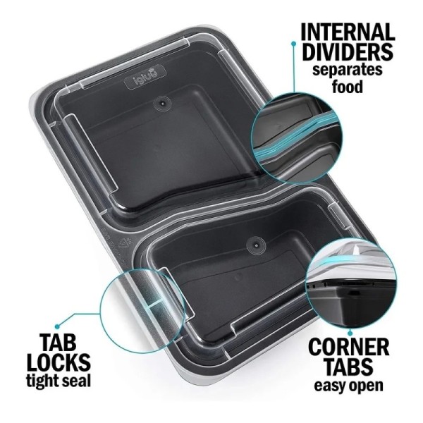 Quality 2 Compartment BPA Free Lunch Boxes Rectangular Meal Prep Containers for Food for sale