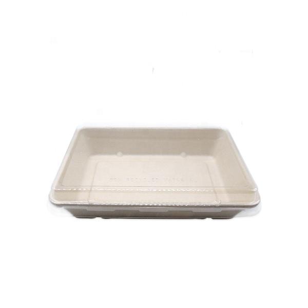 Quality 11g Dinnerware Fast Food Biodegradable Bagasse Tableware Sushi Tray With Pet Lid for sale