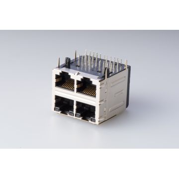 Quality 2 X 2 Port 90 Degree RJ45 Jack With 10 / 100/1000 Mbps Transformer for sale