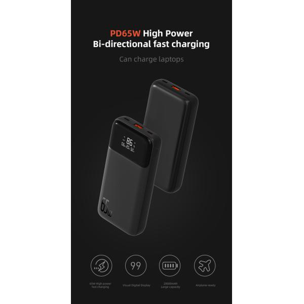 Quality 25000mAh Lithium Polymer Power Bank USB Charging With 65W Type-C1 30W Type-C2 for sale