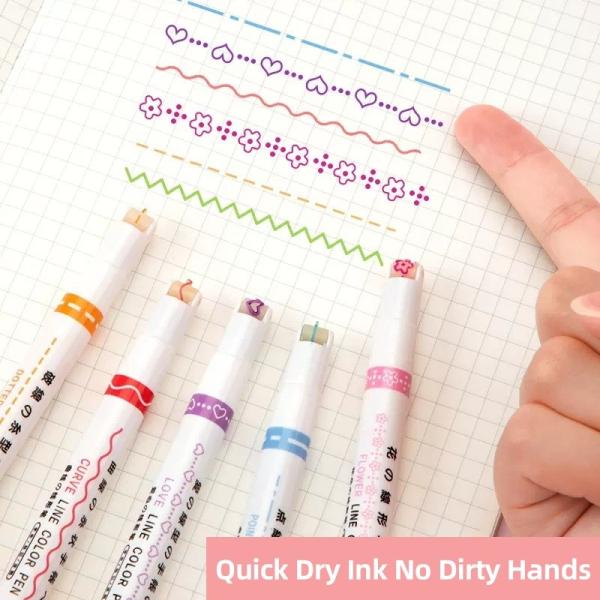 Quality Colorful Pattern Shape Linear Curve Highlighter Pens For Handbook Journals Notes for sale