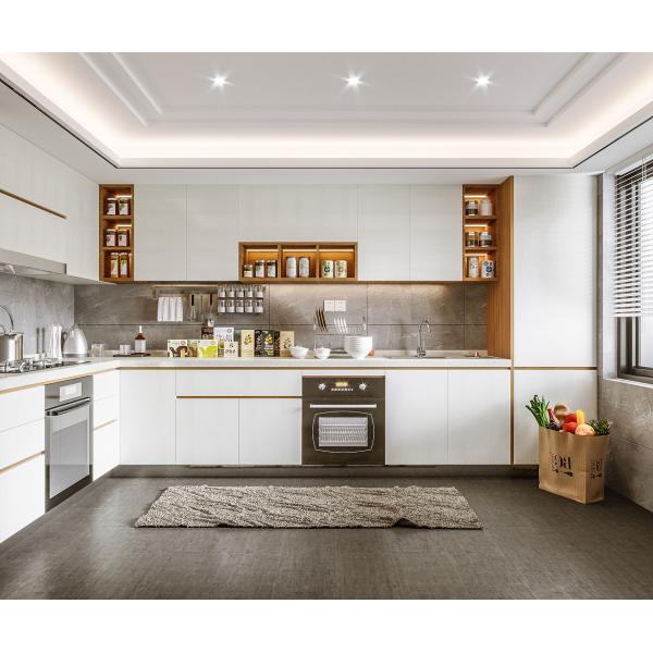 Quality Anti scratch Linear Shape High End White Kitchen Cabinets / White Gloss Kitchen Units for sale