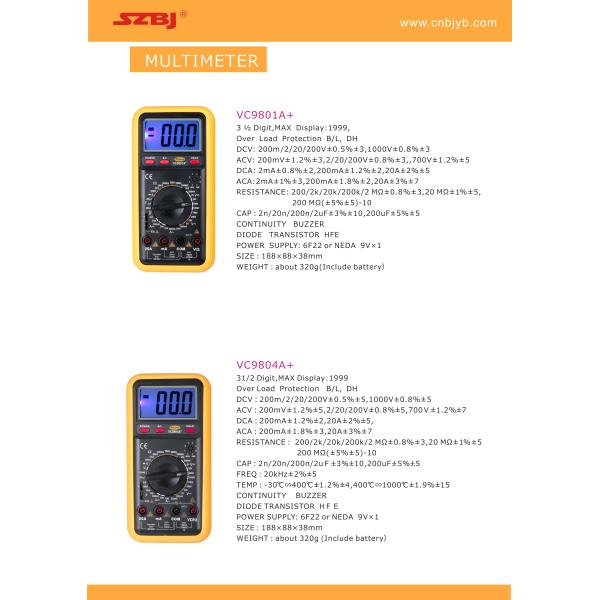 Quality 200mV 6F22 Portable Digital Multimeter , Smart Electrician Digital Multimeter for sale