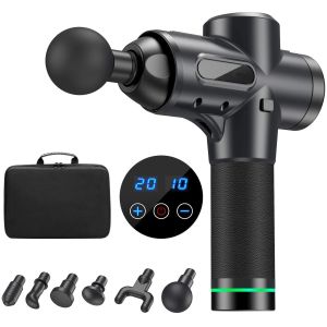 Quality ROHS Brushless Motor Handheld Massager Gun Cordless 30 Speeds LCD Touch Screen for sale