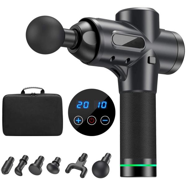 Quality ROHS Brushless Motor Handheld Massager Gun Cordless 30 Speeds LCD Touch Screen for sale