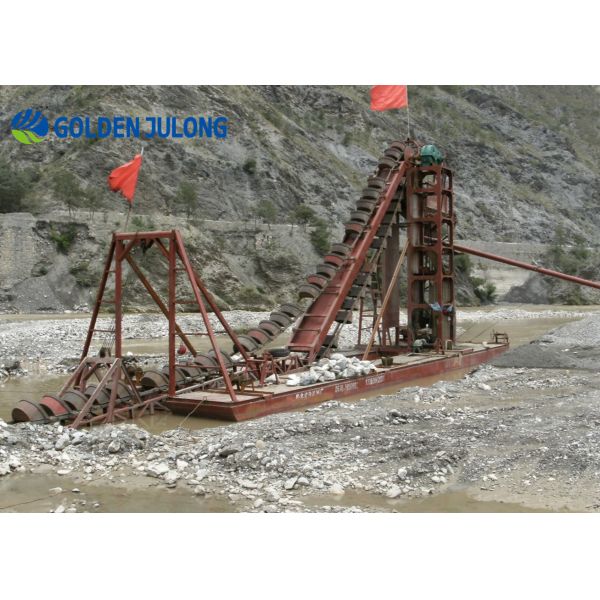 Quality 8 M 60 M3/Hr Mining Equipment Chain Bucket Dredger Equipped With Quality Engine 68 Pcs Bucket for sale